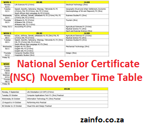 NSC November Time Table 2025 | Download PDF - Information Portal